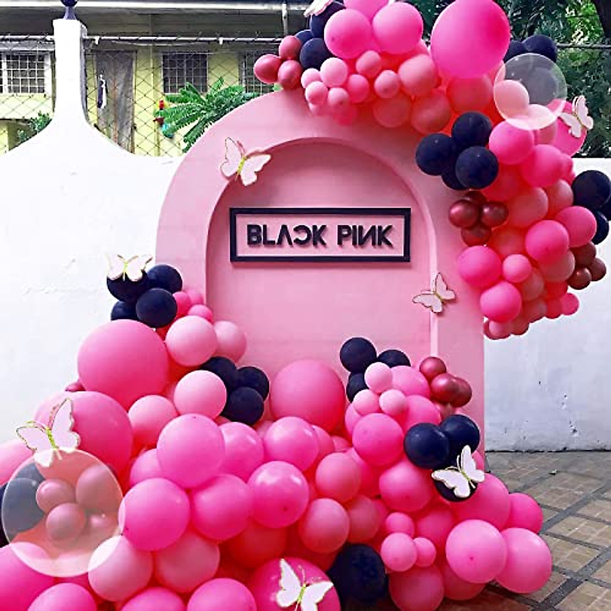 INFLORAL Black and Hot Pink Balloons Garland Arch Kit, 160 PCS Rose Red Black Pink Balloons Set, Latex Balloons Birthday Balloons for Party Decoration