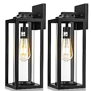 FILIYANO 16inch Large Outdoor Wall Lights - 2 Packs Modern Black Exterior Light Fixture with Clear Glass Shade, Waterproof Porch Lighting for House, Farmhouse Sconces Lantern for Front Door, Garage