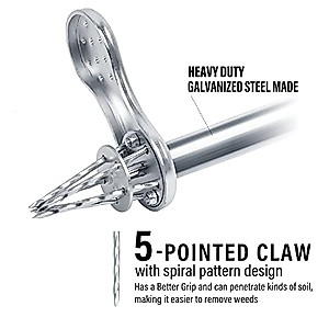 Worth Garden 34 Inch Long Handle 5 Claws Comfort Foam Grip Anti-Rust Steel Easily Grabber Picker Weeder Root Without Bending Manual Grandpas Weeder Puller Tool Garden Stand-up Weeding Tool