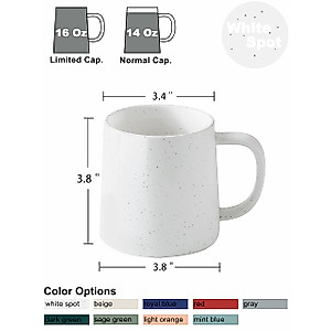 T-WARE 16 Oz Coffee Mugs Set of 2, White Speckled Ceramic Mug, Coffee Cups Ceramic