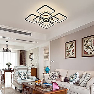 Siittoo Modern Ceiling Light Fixture, Dimmable LED Flush Mount Ceiling Chandelier Lighting with Remote, 8-Rectangle Acrylic Ceiling Lamp Fixture for Living Dining Room Bedroom (96W,Black,White)