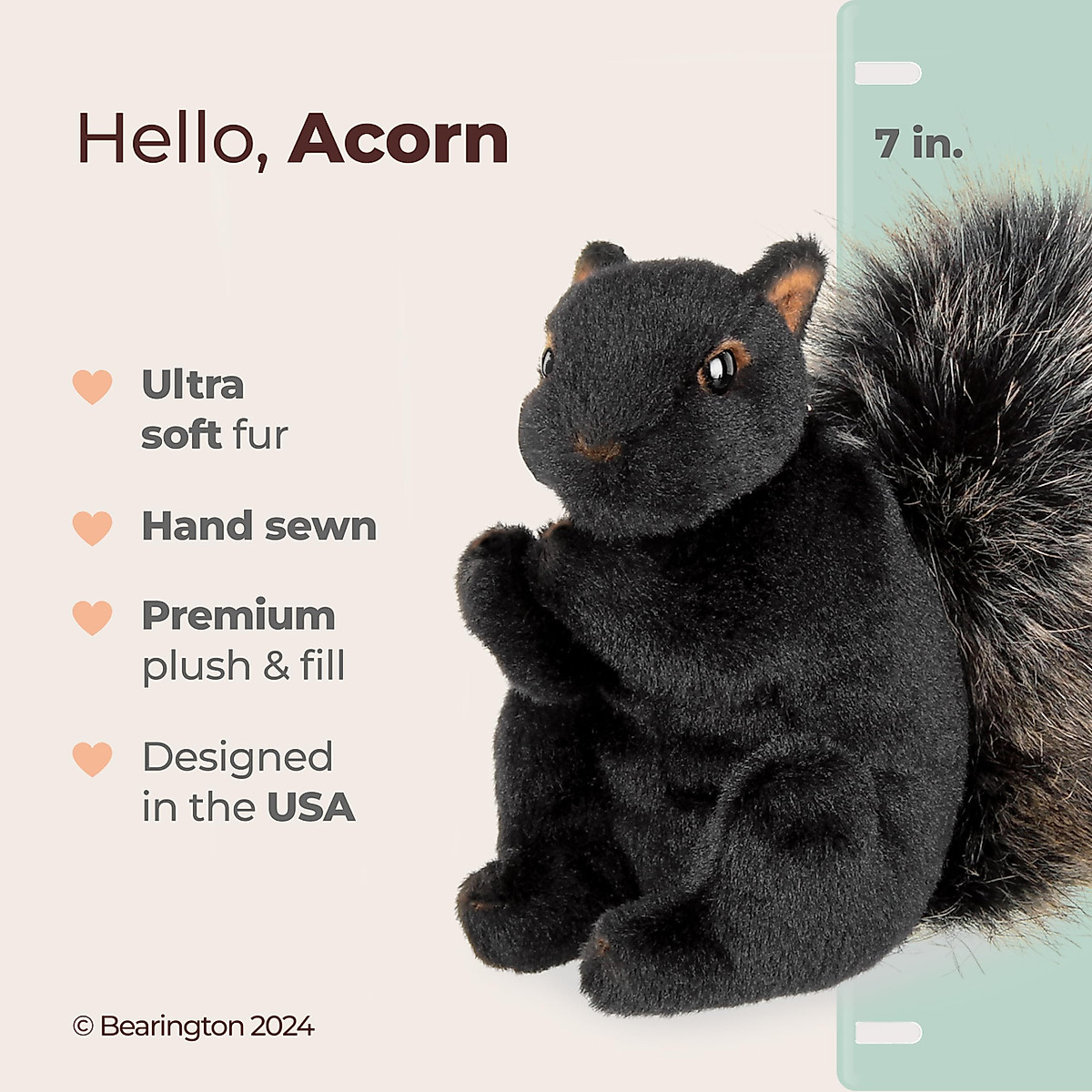 Bearington Acorn Black Plush Squirrel Stuffed Animal