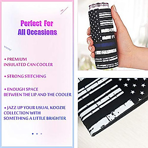 Skinny Can Cooler [ 4 Pack ] Slim Can Cooler for Slim Beer & Hard Seltzer, Skinny Beer Cans Coolie Skinny Insulators, Can Cooler Sleeve Flags