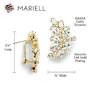 Mariell Gold Cubic Zirconia Crystal Bridal Earrings, Marquis Shape CZ Curved Clusters, Earrings for Wedding, Bridesmaids, Homecoming, Mother of the Bride