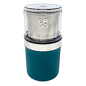 ERGO Herb Grinder - Electric. Large Capacity with Removable (washable) Stainless Cup and Airtight Lid. For Herbs and Spices. Pollen Brush included