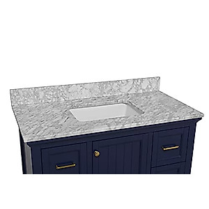 Paige 42-inch Bathroom Vanity (Carrara/Royal Blue): Includes Royal Blue Cabinet with Authentic Italian Carrara Marble Countertop and White Ceramic Sink