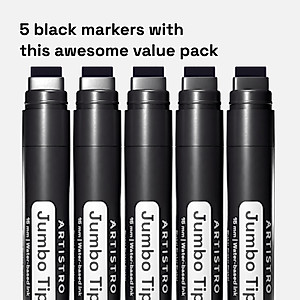 ARTISTRO Graffiti Markers, 5 Jumbo Black Markers, 15mm Jumbo Felt Tip, Acrylic Paint Markers for Rock Painting, Stone, Ceramic, Glass, Wood, Canvas