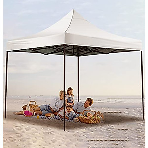 Canopy Tent 10 x 10 Pop Up Canopy Ez Up Sun Shade Canopy with Backpack Bag, 4 Sand Weights Bags, Steel Stakes Gazebos Tent for Outdoor, Wedding,Party, Camping, Picnics (White)