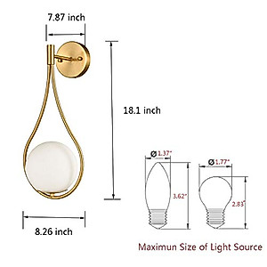 HOLKIRT Mid-Century Globe Wall Sconce Lamp Modern Vanity Wall Light Fixture Brass Finish