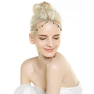 Aukmla Gold Sequins Head Chain Jewelry Festival Halloween Prom Costume Hair Accessories Fashion Headbands Headpieces for Women and Girls