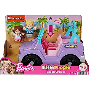 Little People Barbie Toy Car Beach Cruiser with Music Sounds and 2 Figures for Pretend Play Ages 18+ Months