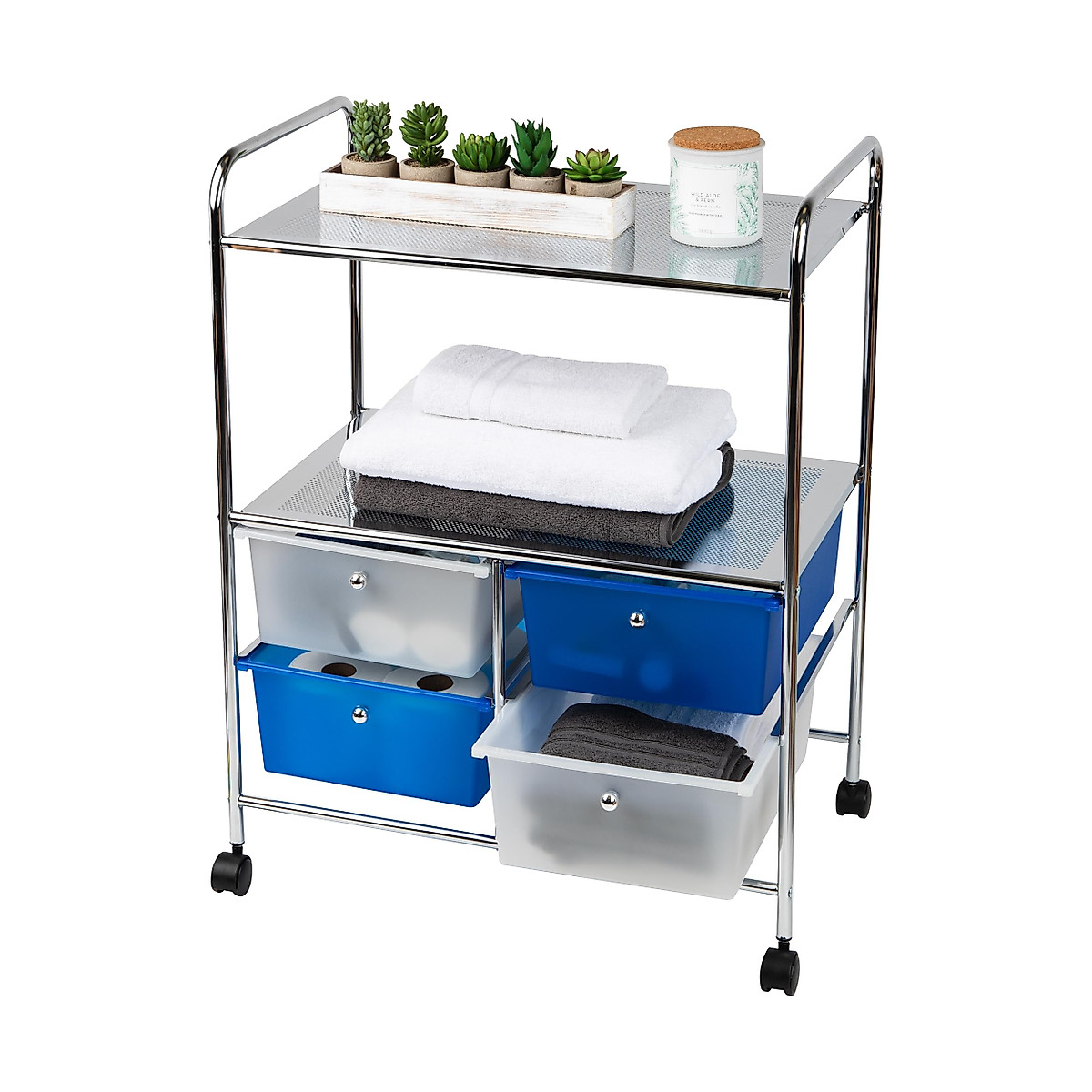 Mind Reader Rolling Utility Cart, 25 Inch, Silver 4 Drawer