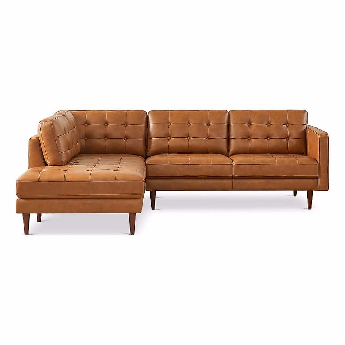 ASHCROFT Lucille Modern Living Room Top Leather Corner Sectional Couch in Cognac Tan