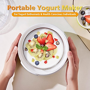 Yogurt Maker, Greek Yogurt Maker with Timer Control and Strainer, Yogurt Maker Machine with Stainless Steel Liner, Electric Portable Yogurt Maker for Yogurt, Greek Yogurt, Cheese, Natto (White)