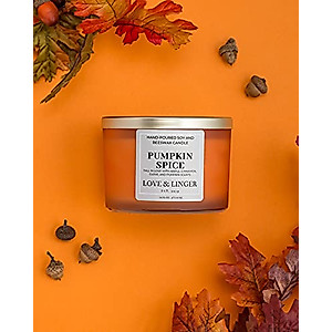 Pumpkin Spice Candle | Fall Candles | Luxury Soy & Beeswax Candles for Home | 16 oz. Large Jar 3 Wick Candle | Thanksgiving Candle | Fall Scented Candle | Autumn Candles