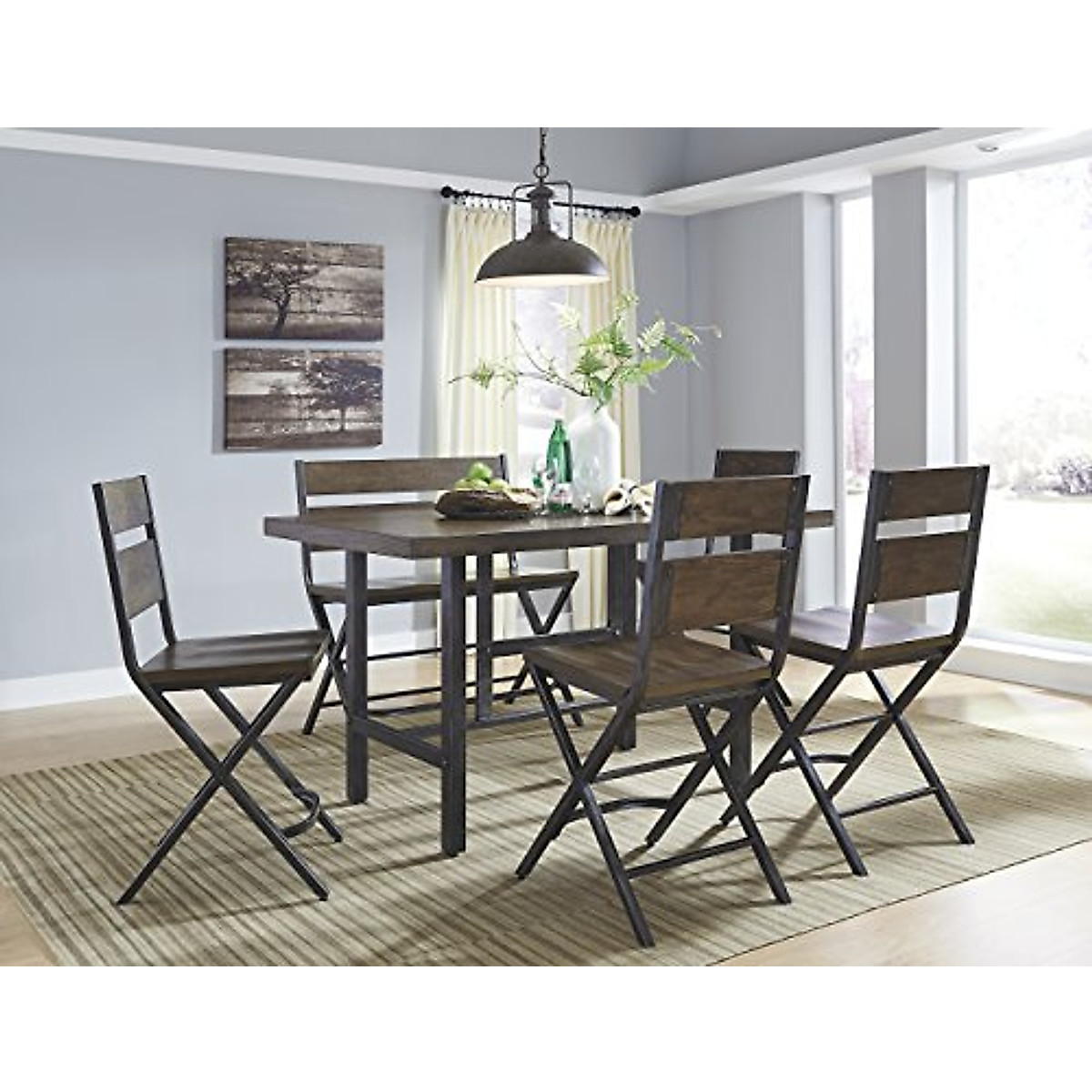 Ashley Furniture Signature Design - Kavari 6-Piece Dining Room Set - Includes Counter Height Table & 4 Barstools & 1 Double Barstool - Brown