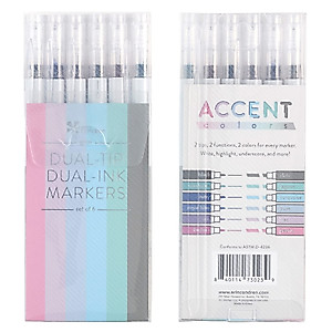 Erin Condren Colorful Marker Gem Dual-Ink/Dual-Tip Markers 6-pack | 6 Pens, 12 Highlight and Jewel-Tone Colors in Chisel Tip Highlighter and Fine Tip Pen | Design