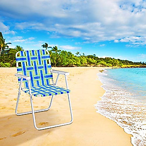 GYMAX Patio Folding Web Chair Set, 6 Pack Portable Lightweight Indoor/Outdoor Dining Chair for Patio, Garden, Bay, Yard, Lawn, Heavy Duty Chair Set (Blue & Green)