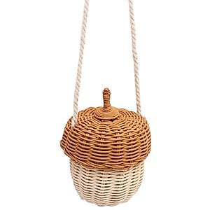 Jerys Rattan Storage Basket Bag, Cute Acorn Shaped Kids Rattan Storage Basket Hand Woven Durable Multifunctional for Girls for Outdoor (Small Shoulder Bag)