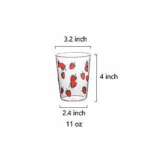 Sizikato Set of 2 Clear Glass Tumbler, 11 Oz Iced Tea Glass, Cute Strawberry Pattern