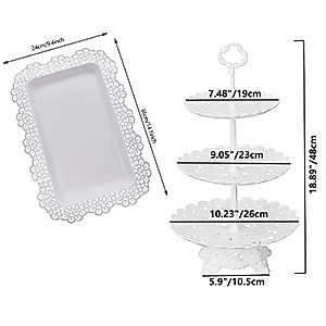 Set of 4 Dessert Stand Set, 3 Tiers White Plastic Cupcake Stand Holder & Rectangle Plastic Party Serving Trays/Platters for Wedding Birthday Baby Shower Tea Party Buffet (Round+Rectangular Type A)