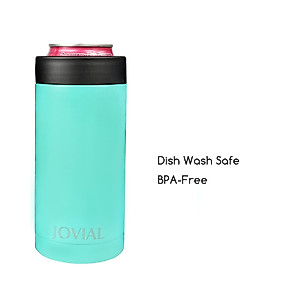 JOVIAL 16 Oz Insulated Stainless Steel Can Cooler,double wall insulated Can holder/insulator/Coozie,Tall Boy Sleeve for all 16 Oz beer/soda/pop/coke Cans. (16 Oz, Black+Seafoam, 2)