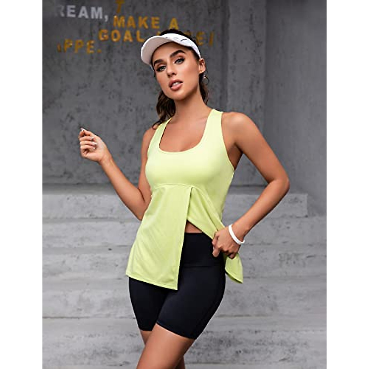 Blooming Jelly Workout Tank Tops for Women Racer Back Built in Bra Shirts Sleeveless Athletic Yoga Top (Medium, Yellow)