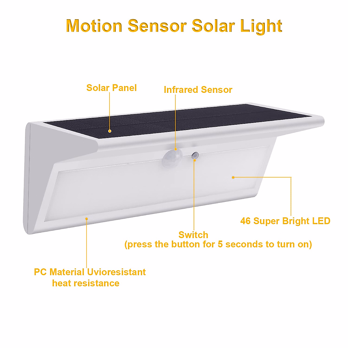 MHAZDZE Solar Lights Outdoor, 800LM 3000mAh Solar Motion Sensor Lights, 4 Modes 46LED Solar Motion Lights Outdoor with IP65 Waterproof for Garden Deck Garage