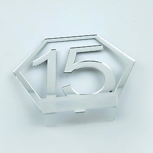TENDYCOCO 15pcs Wedding 1 to 15 Table Numbers Hexagonal Shaped Acrylic Numbers Dining Table Guide Cards Silver Number Signs Decoration for Banquet Catering Hotel