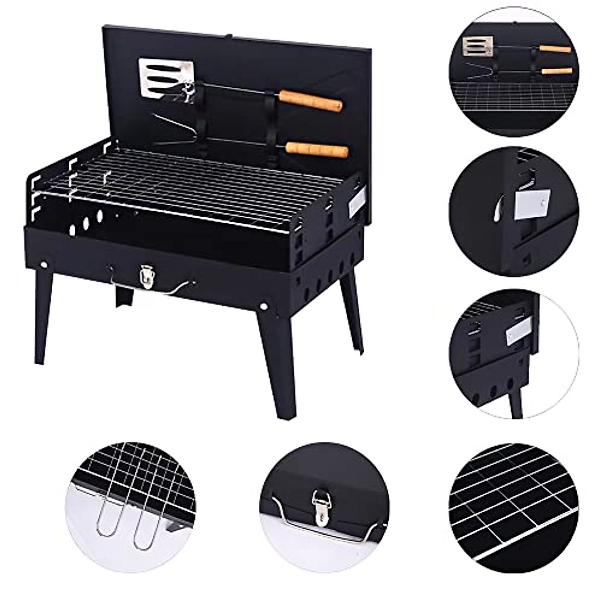 Advanced Portable Charcoal Grill Outdoor Folding Barbecue Grill Comes with BBQ Toolbox Grill Barbecue Grill Stall