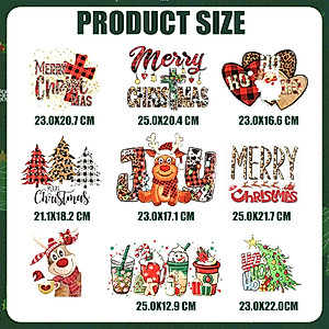 9pcs Merry Christmas Iron on Patches - Large Heat Transfer Stickers, Cute Tree Elk Santa Claus Pattern Decals for T Shirts, Hoodies, Bags