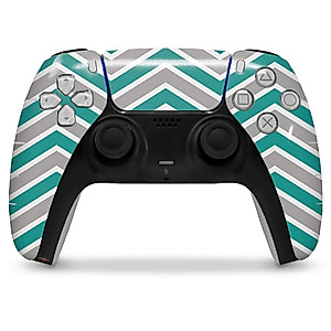 WraptorSkinz Skin Wrap compatible with Sony PS5 DualSense Controller Zig Zag Teal and Gray (CONTROLLER NOT INCLUDED)
