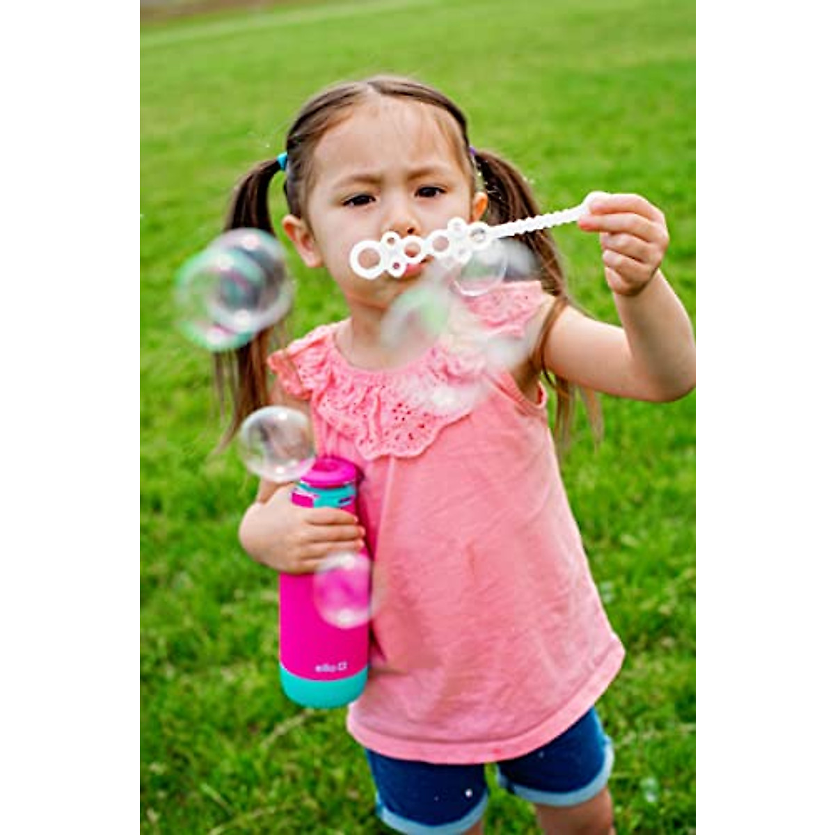 Ello Emma Vacuum Insulated Stainless Steel Water Bottle with Locking Leak Proof Lid and Soft Straw, BPA Free, Tropical Pink, 14oz