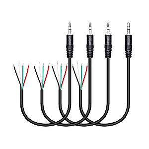 RIIEYOCA 4 Pack 3.5mm Male Plug to Bare Wire Stereo Audio Cable,1/8" TRRS 4 Pole Mono Male Plug to Open End Audio Cable,for and Audio Equipment Installed or Replace Repair