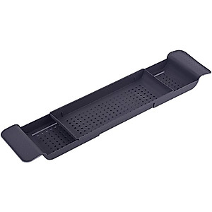 Bathtub Tray Expandable, GLOWBAL Adjustable Bath Tub Tray Table Non-Slip Bath Shelf Caddy Multifunctional Plastic Bath Rack(2 Pack, Black+White)
