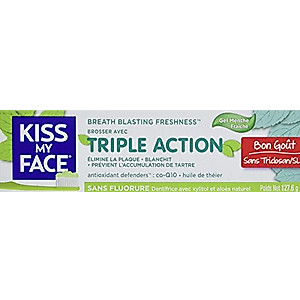 Kiss My Face Triple Action Gel Fluoride Free Toothpaste, 4.5 Ounce (Pack of 3)