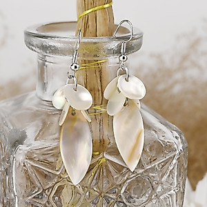 AeraVida Unique Elegant Mother of Pearl Shell Pointed Cluster Dangle Earrings