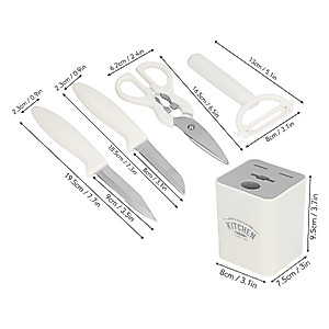 Kitchen Knife Set, 5PCS Knife Sets for Kitchen with Block, 2 Knives, Scissors, Peeler and Stand, Beige