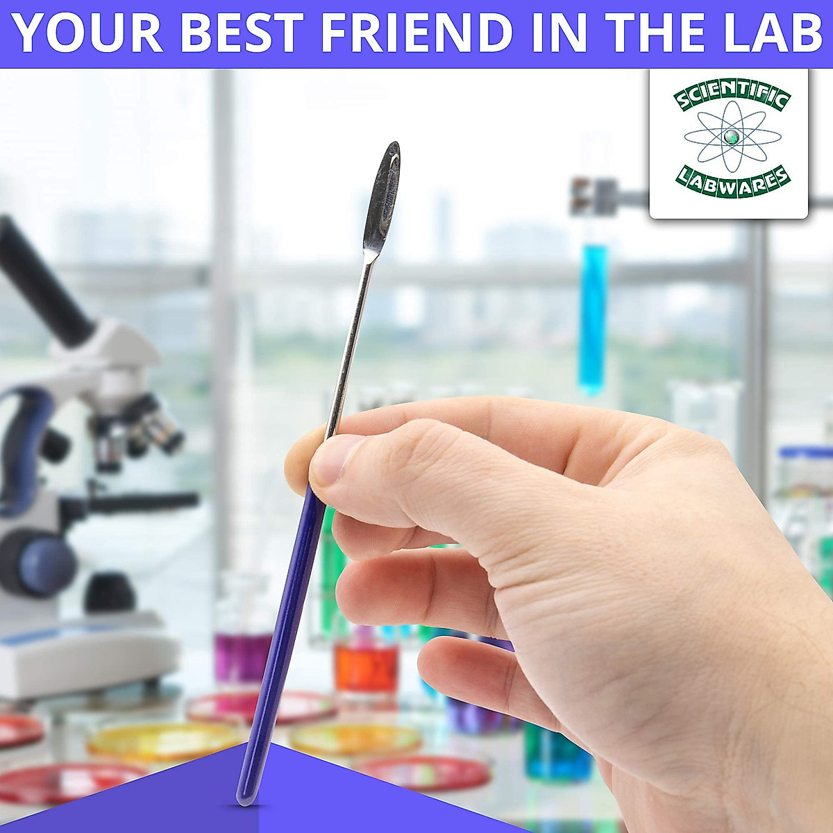 Scientific Labwares Micro Lab Spoon/Scoop Spatula with Stainless Steel Blade Vinyl Handle