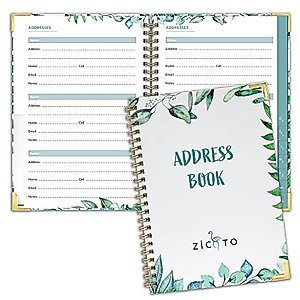 Simplified Greenery Address and Password Book with Alphabetical Tabs - The Perfect Spiral Bound Address Organizer incl. Address Labels, Contact and Phone Section
