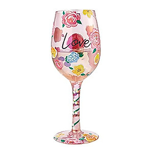 Enesco Designs by Lolita Love Floral Hand-Painted Artisan Wine Glass, 1 Count (Pack of 1), Multicolor