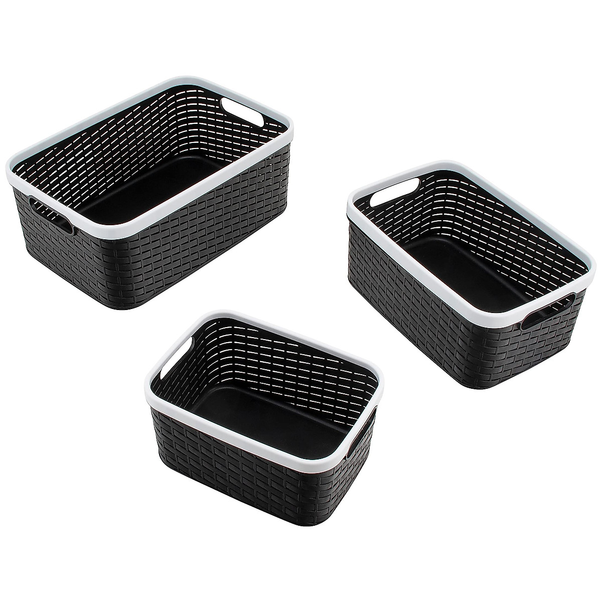 Advantus 39220 Open Lid Storage Bin, Black/White, 3/Pack