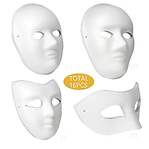 Lynkaye White Plain Masks,16 pcs DIY Unpainted Masquerade Masks Craft Mardi Gras Dance Cosplay Party Mask Costume (16 Pcs) (Style A)