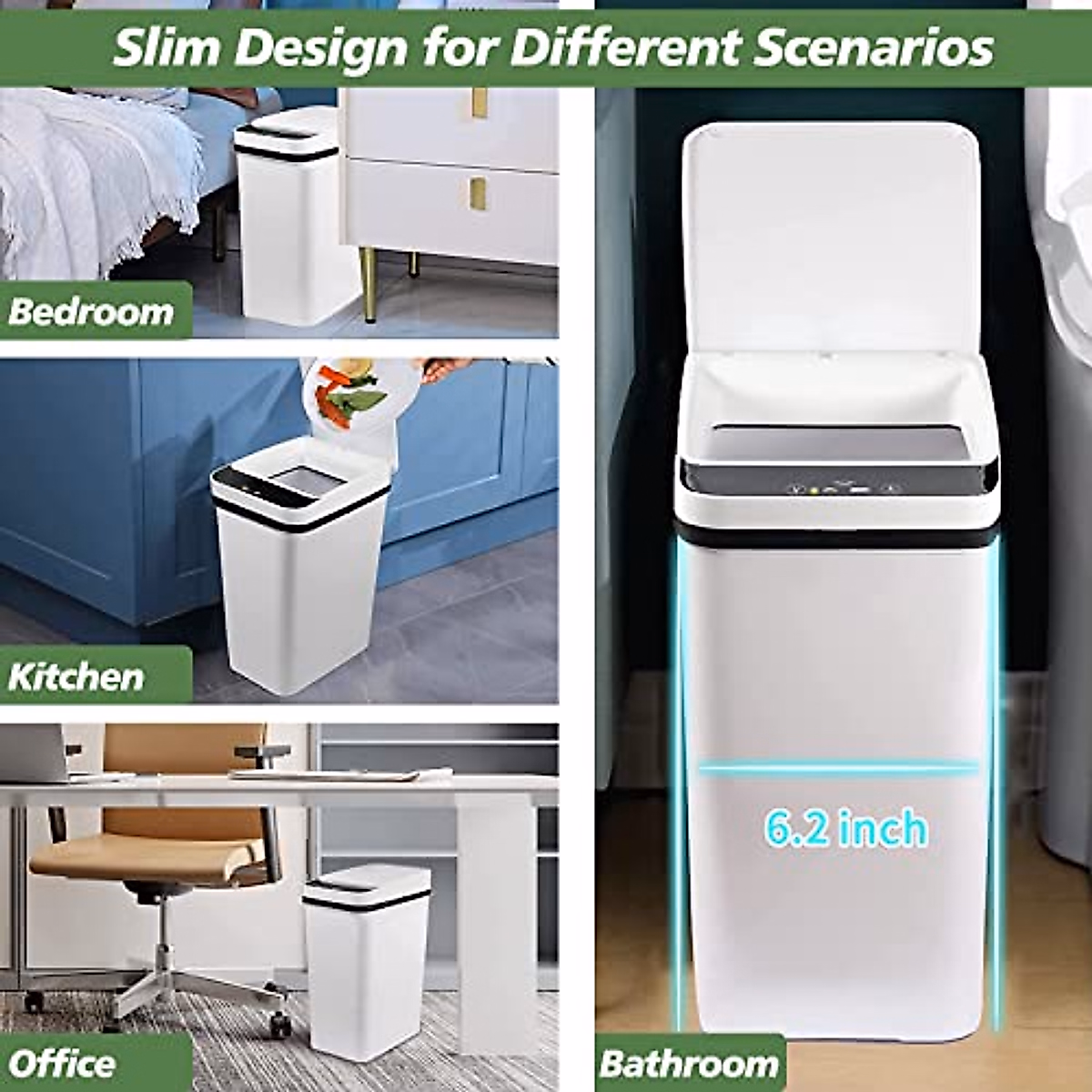 FUNTOOB Sensor Trash Can Automatic Motion Sensor Trash Can 2.5 Gallon Bathroom Trash Cans with Lids Small Garbage Bin for Bedroom Bathroom Office