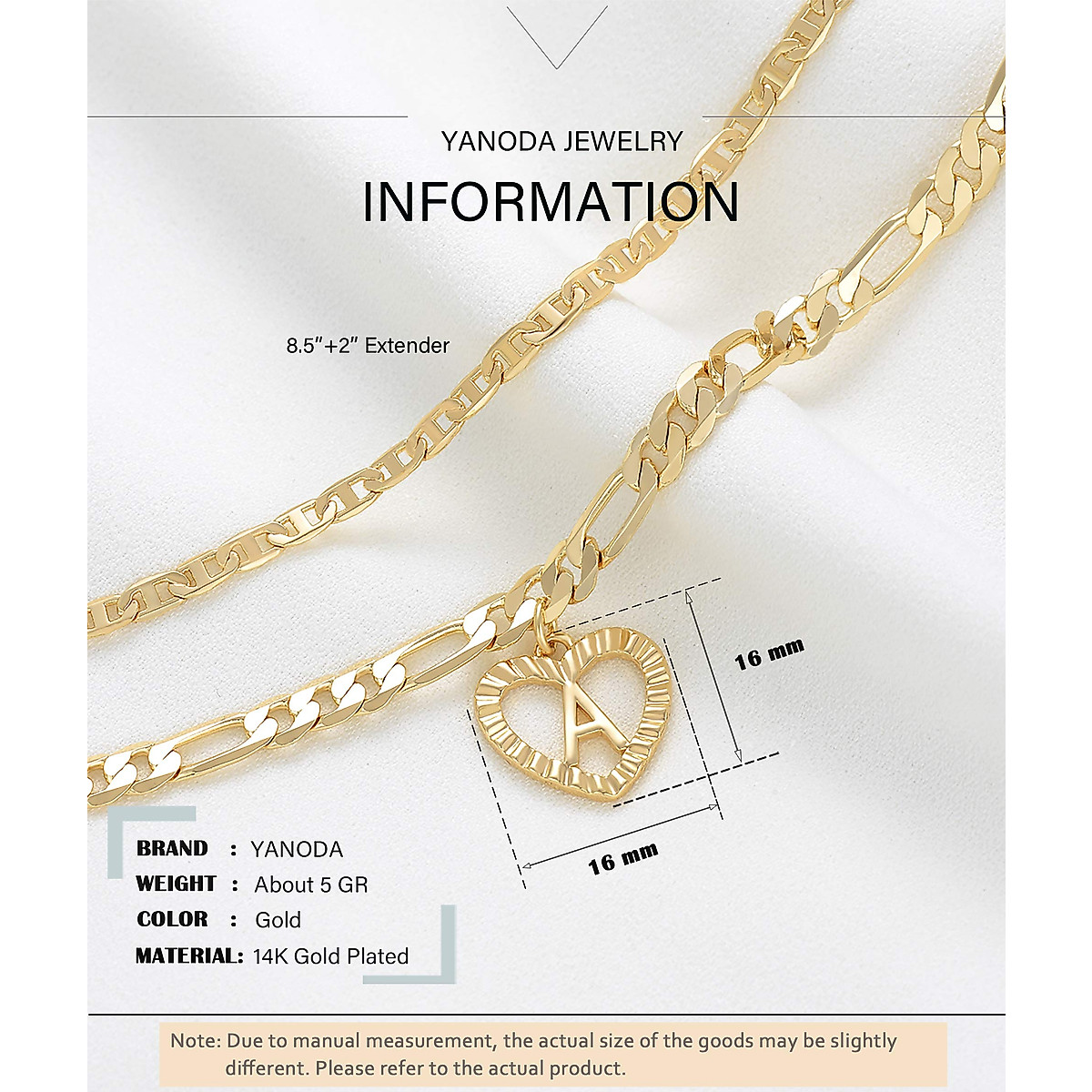YANODA Initial Ankle Bracelets for Women 14K Gold Plated Layered Figaro Chain Letter Initial Anklets Handmade Layered Heart Ankle Bracelets Personalized Jewelry for Women K