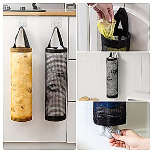 Plastic Bag Holder,Mesh Garbage Bag Holder,Folding Hanging Storage Dispensers Bag Holder,Organizer Rubbish Bags for Home and Kitchen (L-Black)
