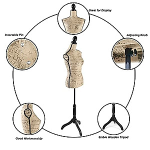 HAORUI Female Dress Form Mannequin Torso Height Adjustable Pinnable Mannequin Body with Sturdy Tripod Stand for Home Decor, Jewelry & Clothing Display (Brown)