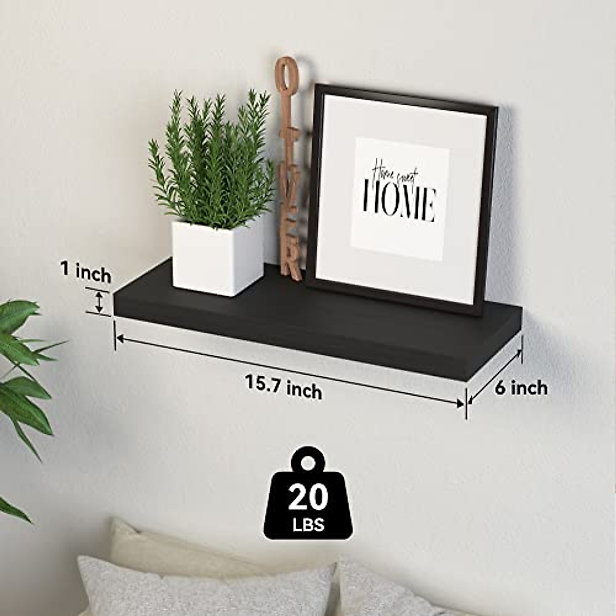 DOLLFIO Floating Shelves, 4 Sets Wall Shelves, Wooden Floating Shelves for Wall Décor, Wall Mounted Floating Shelf for Bathroom Storage, Floating Book Shelves for Wall, Bedroom, Living Room–Black