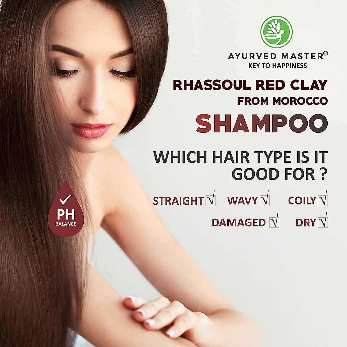 AYURVED MASTER Rhassoul Red Clay Shampoo With Shea Butter, Almond Oil, Matcha Tea, Grape Seed and Aloe Vera Extracts For Nourishing Hair Vitality |