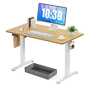 Standing Desk with Drawer, 40 x 24 Inch Home Office Electric Stand Up Desk with Drawer Storage, Height Adjustable Sit Stand Ergonomic Computer Desk with Wire Hole and Hook for Workstation, Study